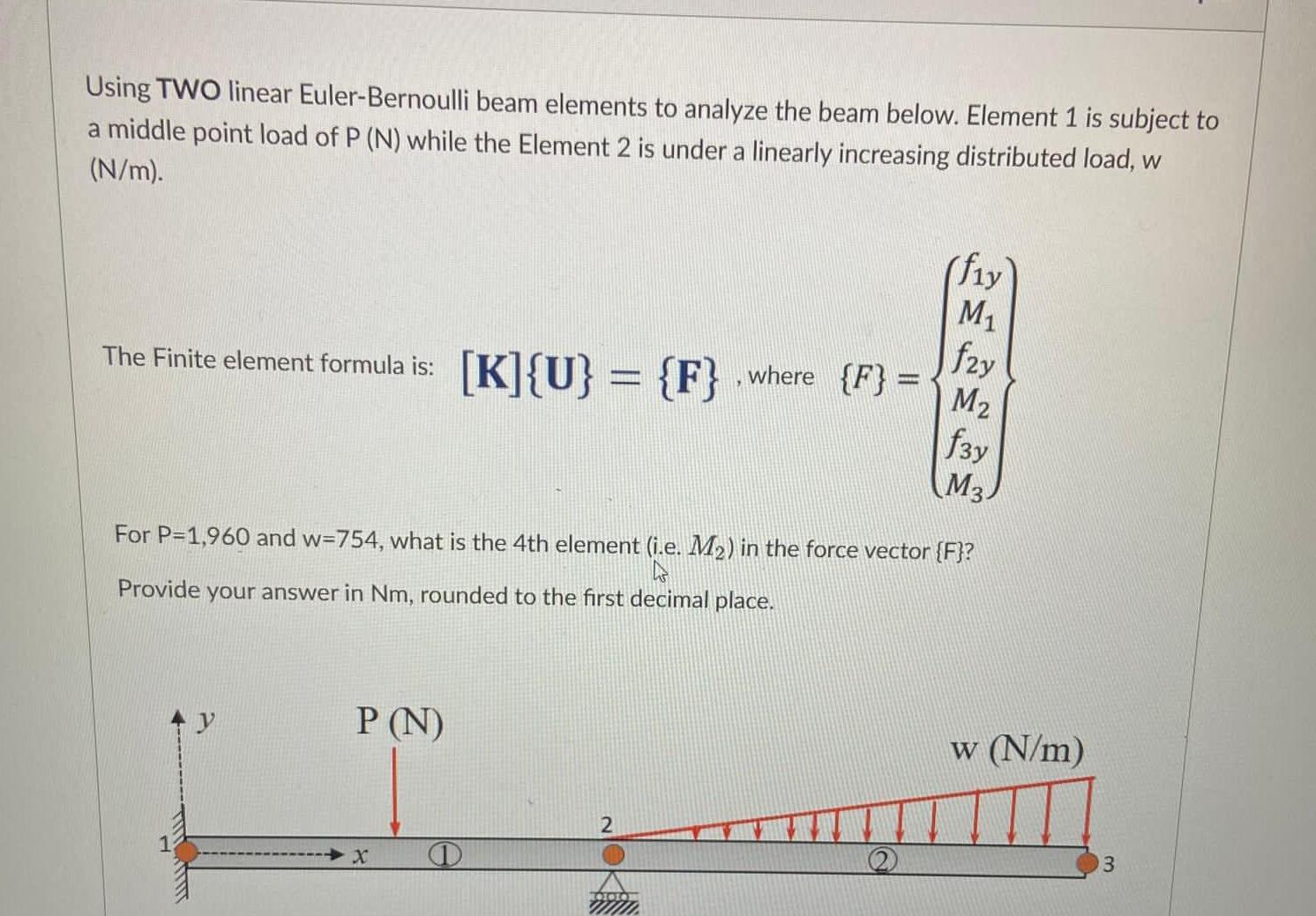 Solved Using TWO linear Euler-Bernoulli beam elements to | Chegg.com