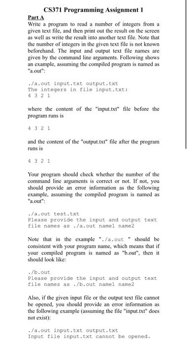 Solved CS371 Programming Assignment 1 Part A Write a program | Chegg.com