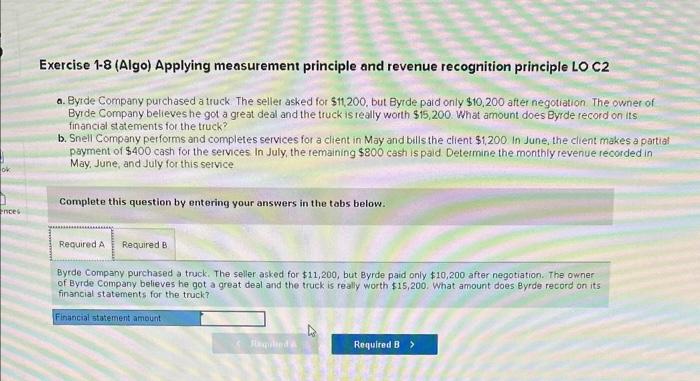 Exercise 1−8 (Algo) Applying measurement principle | Chegg.com