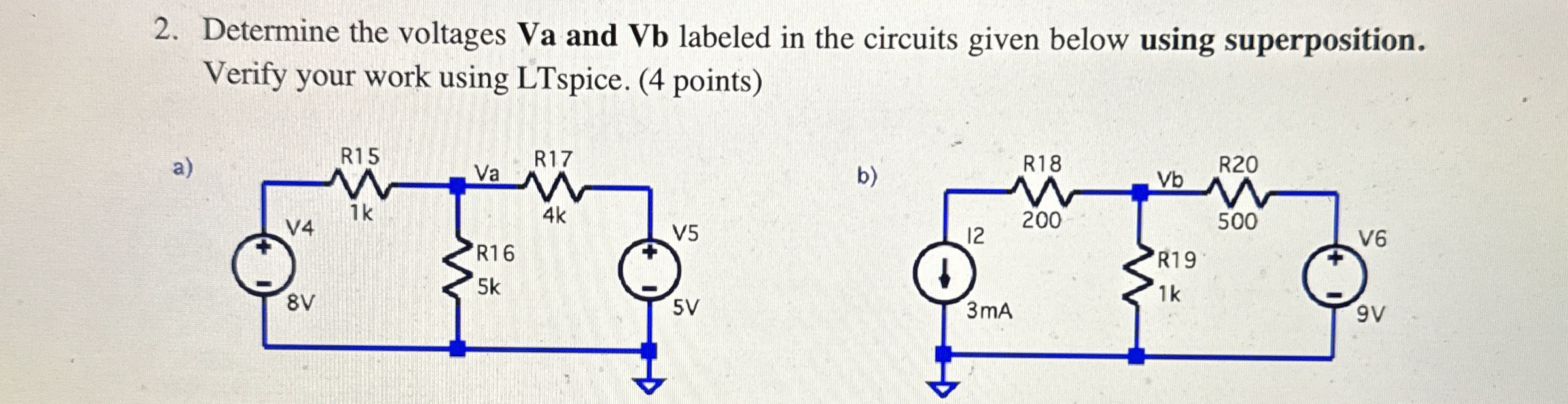 Solved Determine the voltages Va ﻿and Vb ﻿labeled in the | Chegg.com