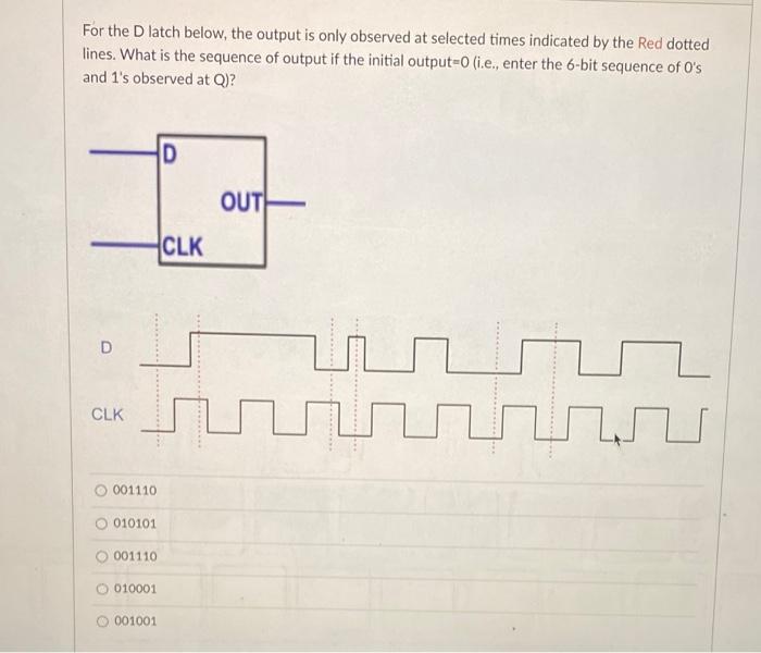 Solved For the latch below, the output is only observed at | Chegg.com