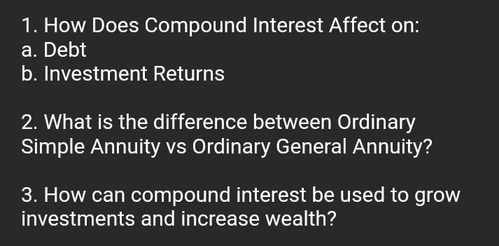 Solved 1. How Does Compound Interest Affect on: a. Debt b. | Chegg.com
