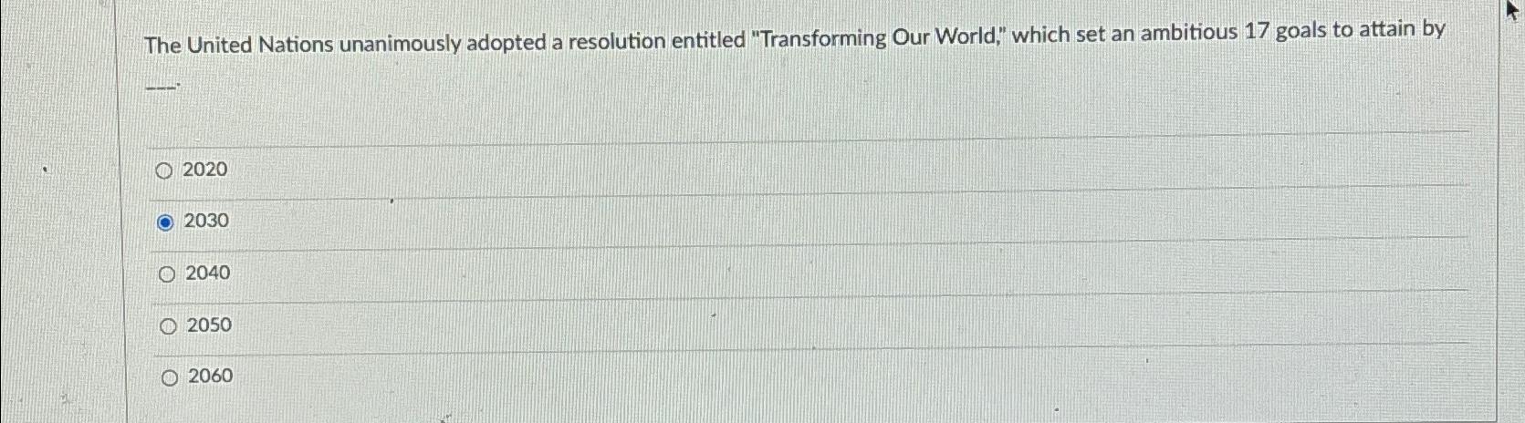 Solved The United Nations unanimously adopted a resolution | Chegg.com