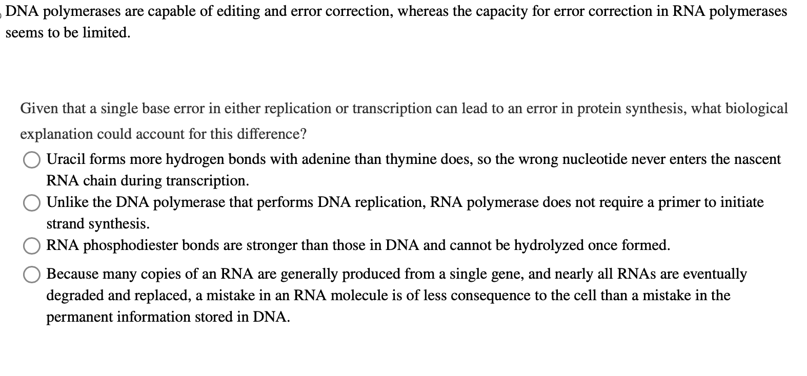 Solved DNA polymerases are capable of editing and error | Chegg.com