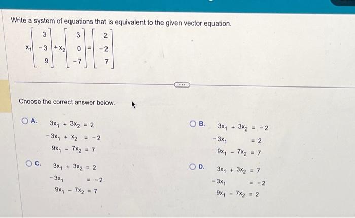 Solved write a system of equation that is equivalent to the | Chegg.com