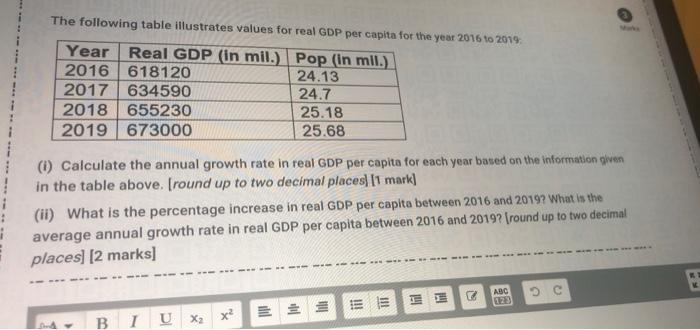 Solved The following table illustrates values for real GDP | Chegg.com