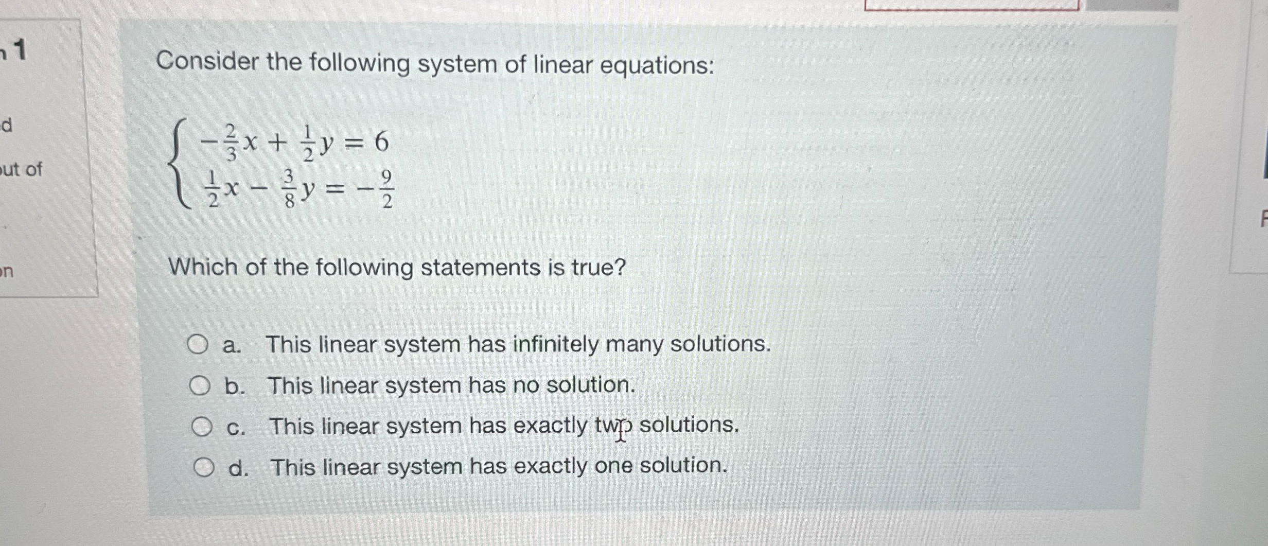 Solved Consider the following system of linear | Chegg.com