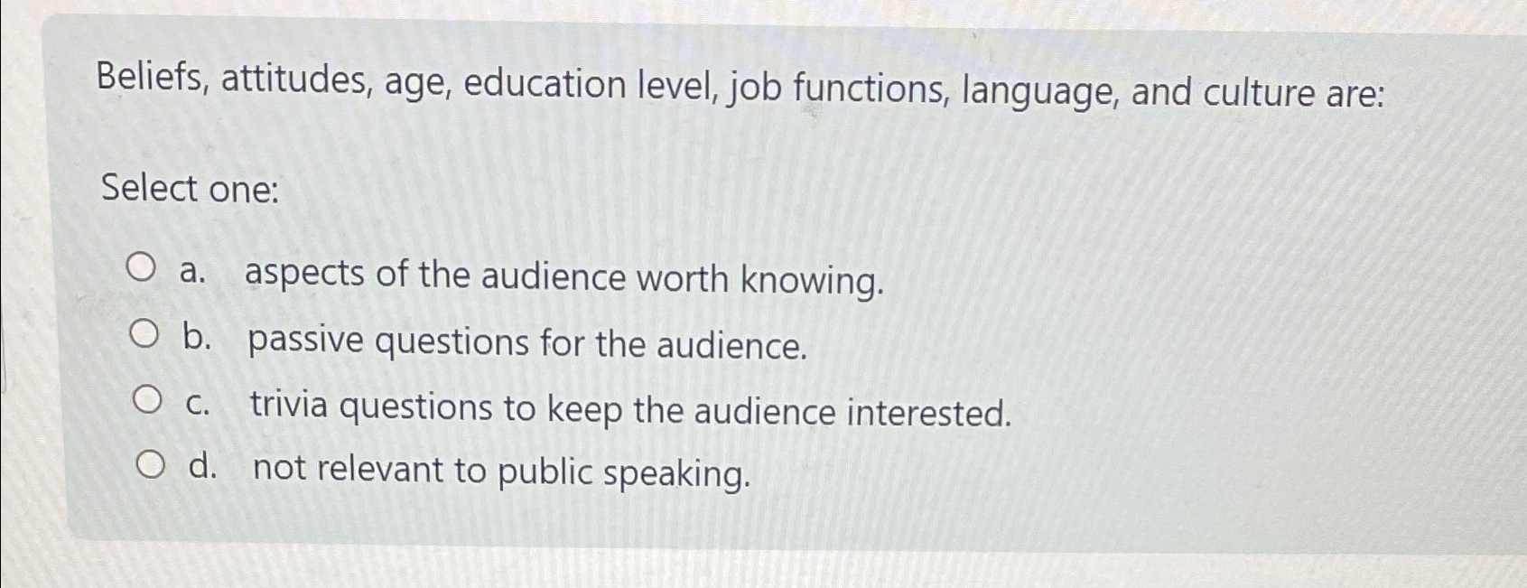 Solved Beliefs, attitudes, age, education level, job | Chegg.com