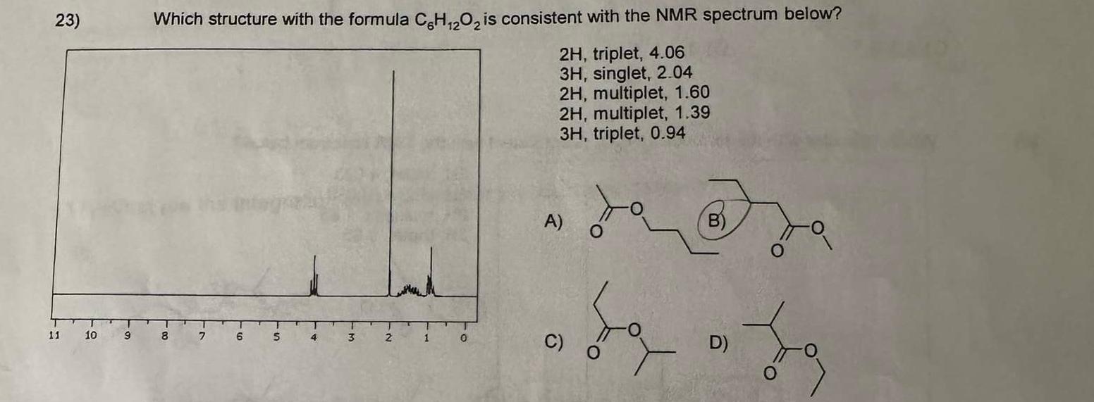 Solved Which structure with the formula C6H12O2 ﻿is | Chegg.com