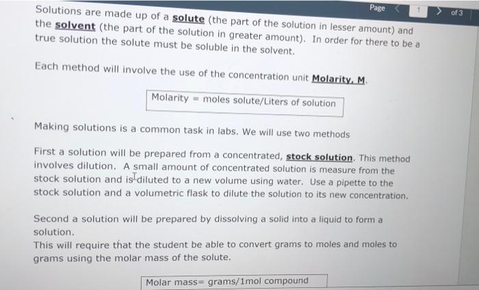 Solved Preparing solutions from a stock solution. 1. 3.00M | Chegg.com