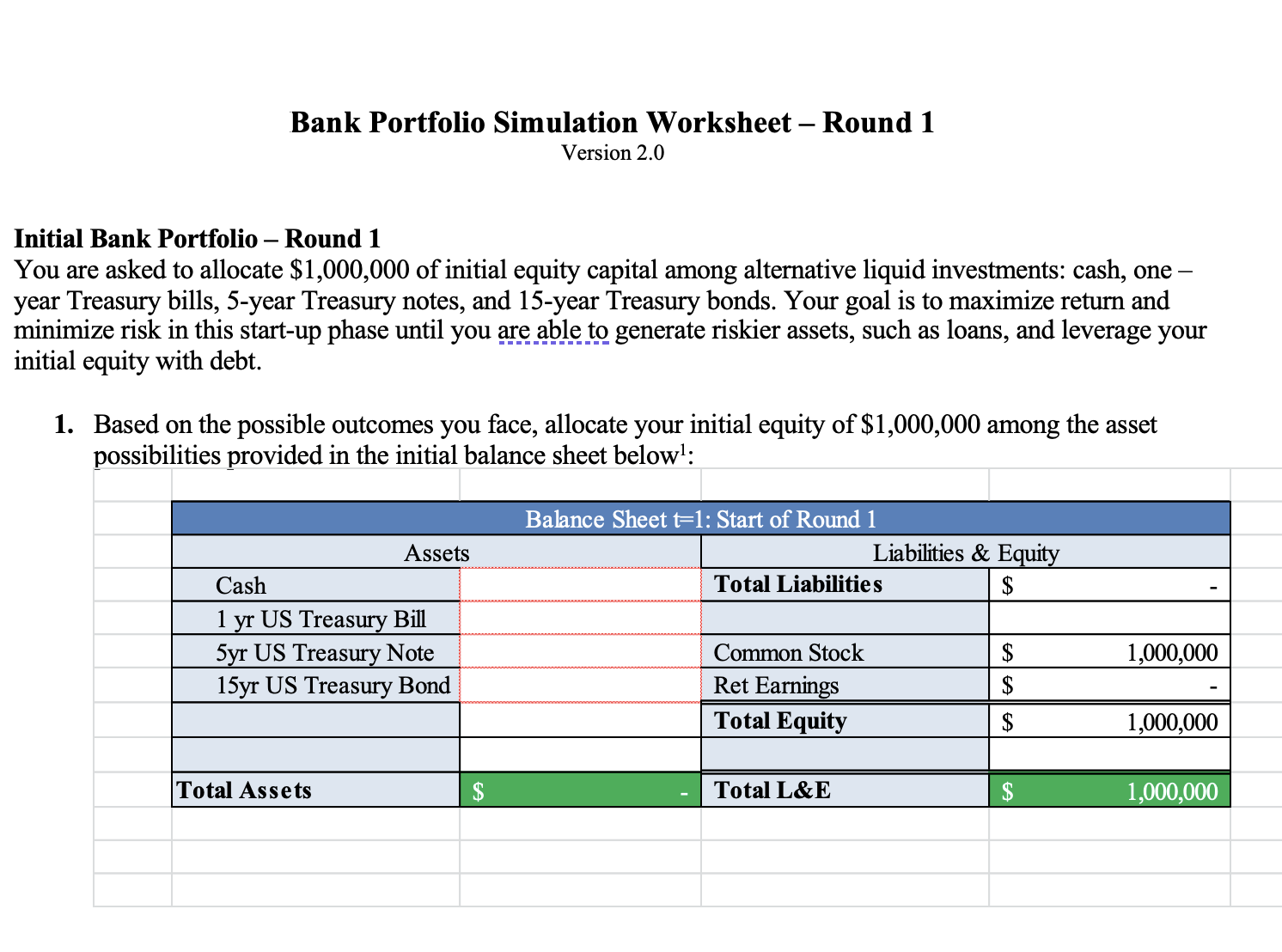 Solved Bank Portfolio Simulation Worksheet - ﻿Round 1Version | Chegg.com
