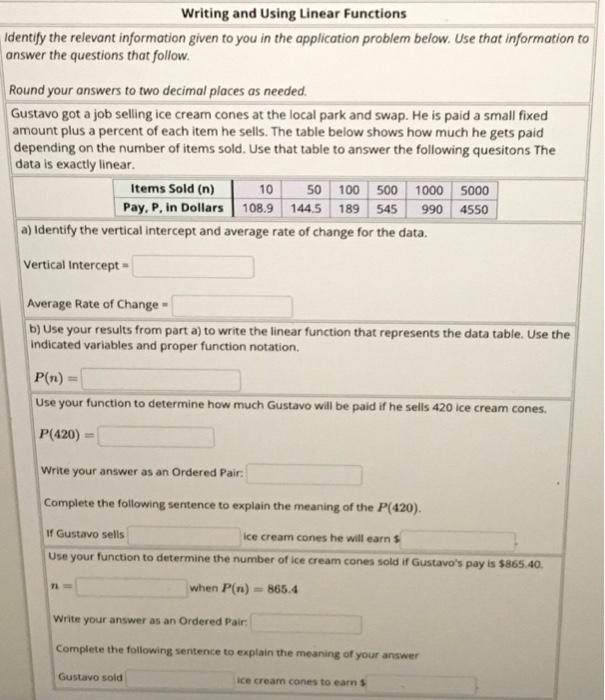 Solved Writing and Using Linear Functions Identify the | Chegg.com