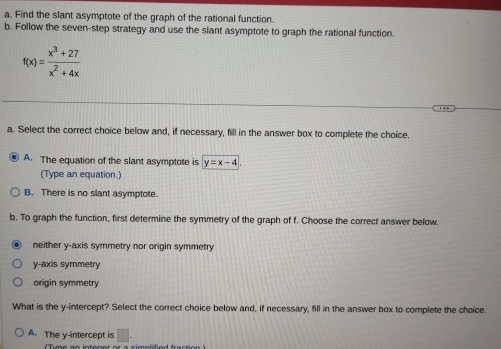 Solved a. ﻿Find the slant asymptote of the graph of the | Chegg.com