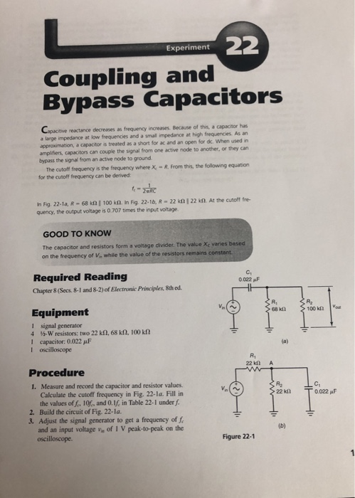 Solved Experiment 22 Coupling and Bypass Capacitors | Chegg.com