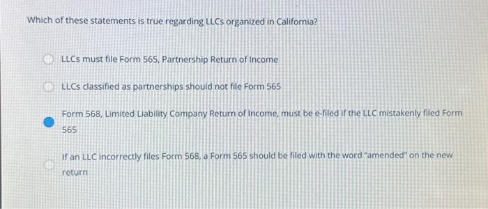 Solved Which of these statements is true regarding LLCs | Chegg.com