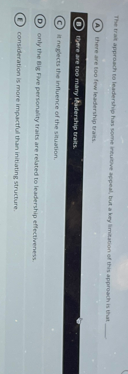 Solved The trait approach to leadership has some intuitive | Chegg.com