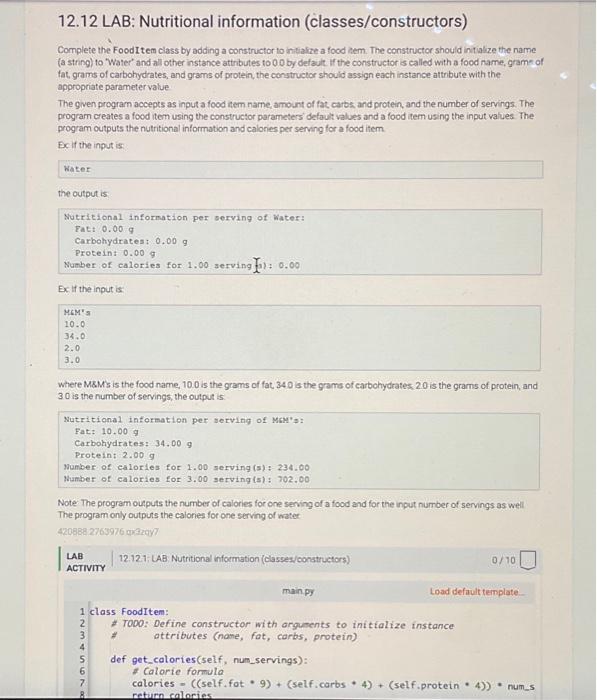 Solved 12.12 LAB: Nutritional information | Chegg.com