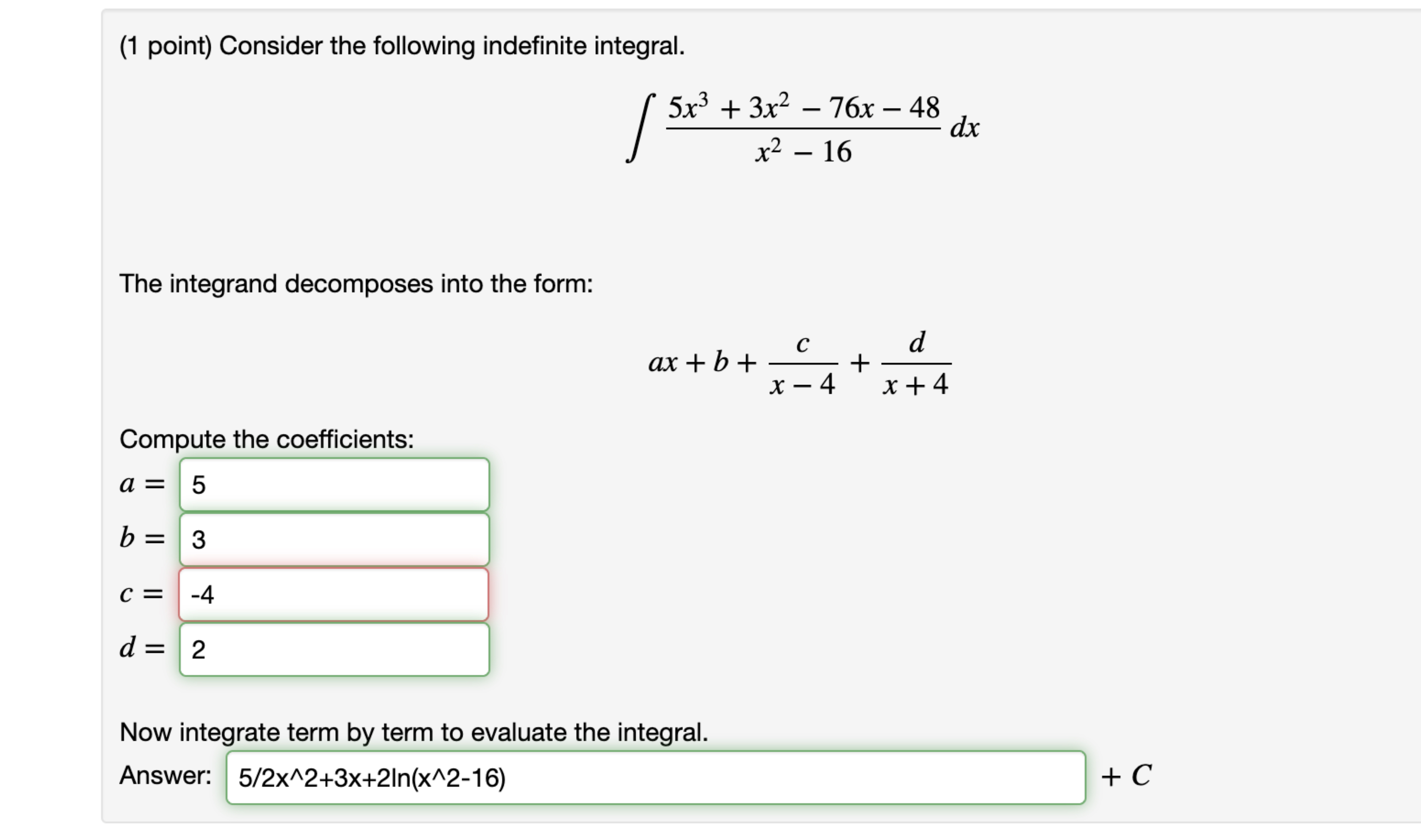 Solved (1 ﻿point) ﻿Consider the following indefinite | Chegg.com