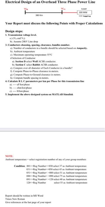 Solved Electrical Design of an Overhead Three Phase Power | Chegg.com