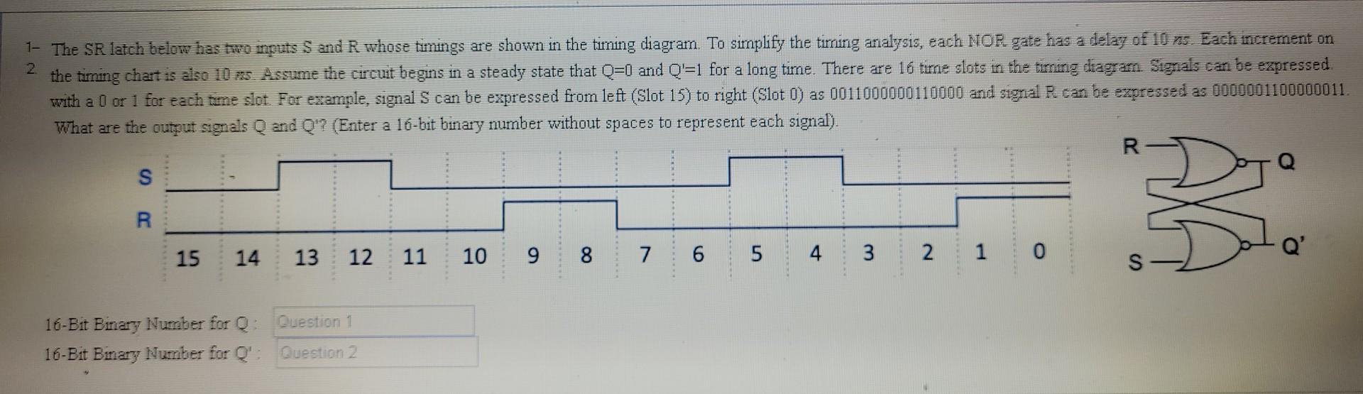 Solved 1- The SR latch below has two inputs S and R whose | Chegg.com
