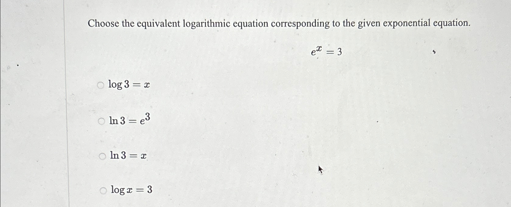 Solved Choose the equivalent logarithmic equation | Chegg.com