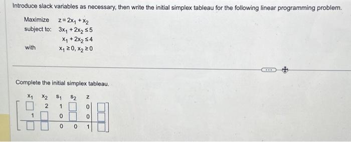 Solved Introduce slack variables as necessary, then write | Chegg.com