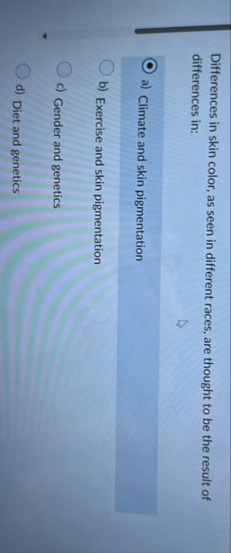 Solved Differences in skin color, as seen in different | Chegg.com