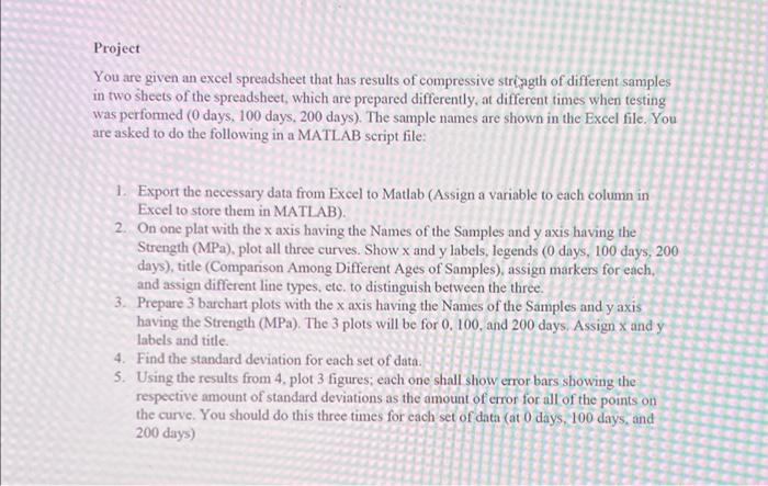 Solved Project You are given an excel spreadsheet that has | Chegg.com