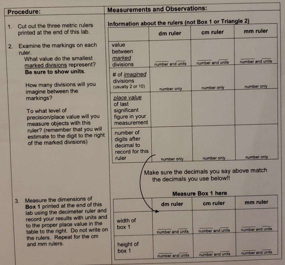 Procedure: Measurements and Observations: 1. Cut out | Chegg.com