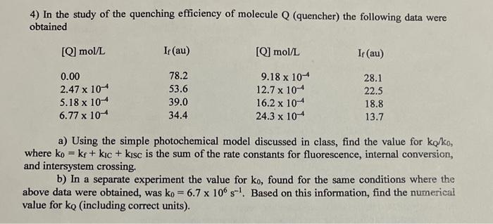 Solved 4) In the study of the quenching efficiency of | Chegg.com