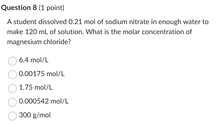 Solved Question 8 (1 ﻿point)A student dissolved 0.21 ﻿mol of | Chegg.com