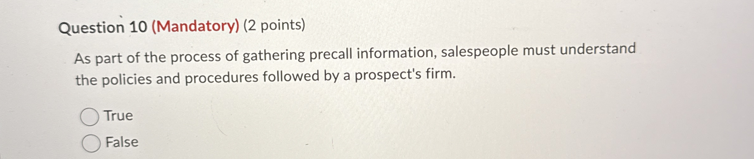 Solved Question 10 Mandatory 2 ﻿points As Part Of The