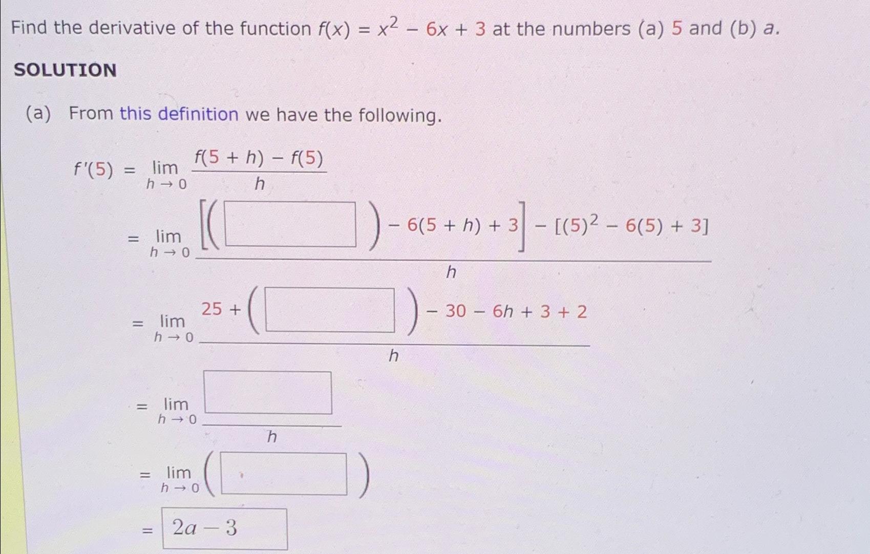 Solved Find the derivative of the function f(x)=x2-6x+3 ﻿at | Chegg.com