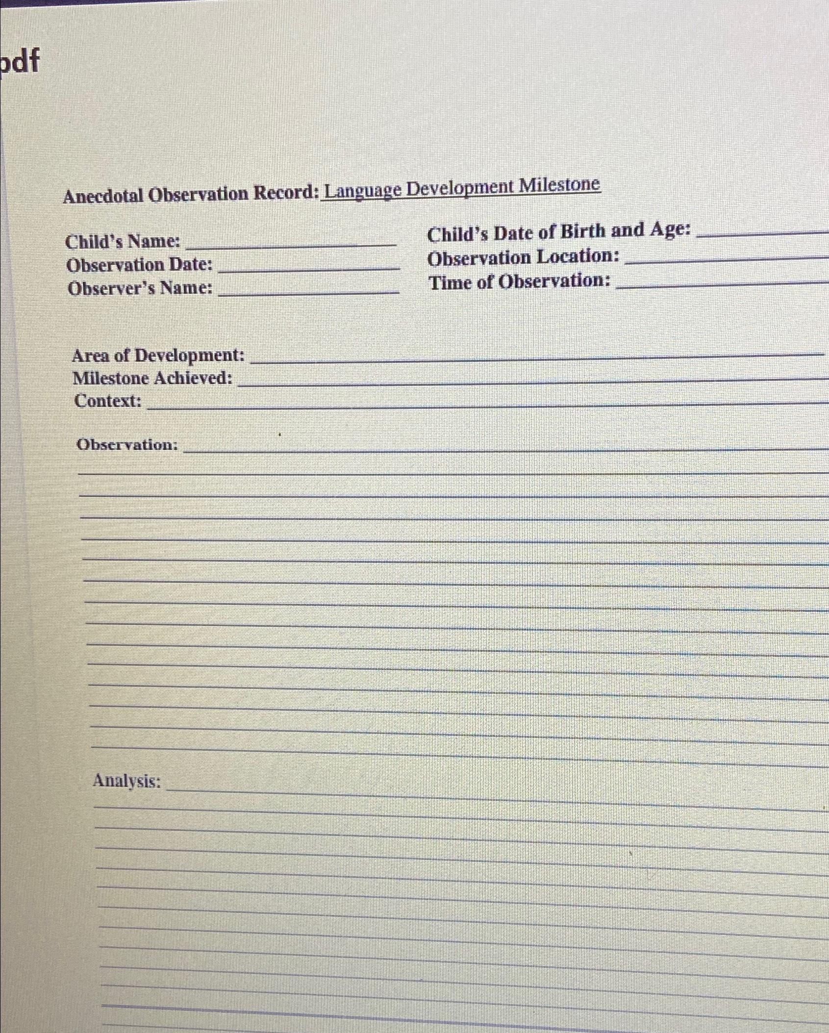 Solved Anecdotal Observation Record: Language Development | Chegg.com