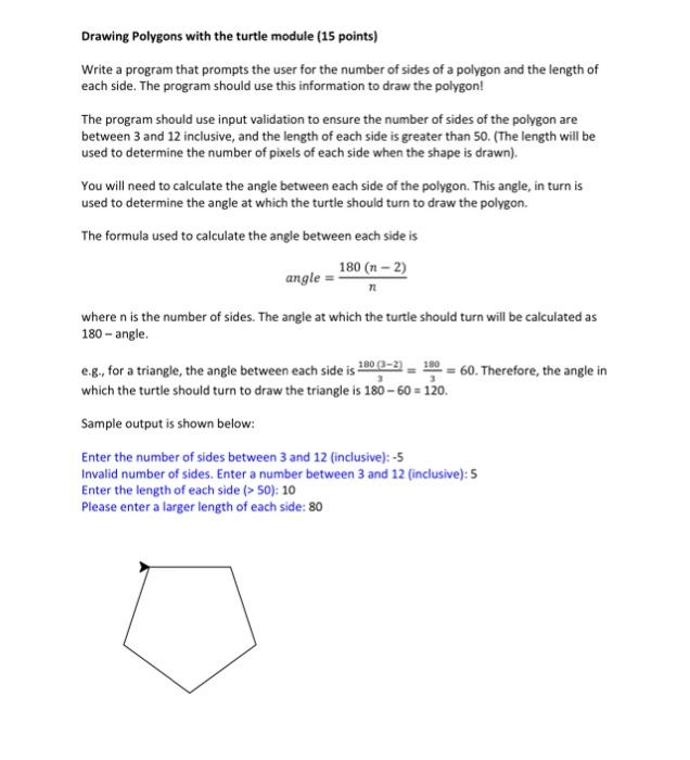 Solved Drawing Polygons with the turtle module (15 points) | Chegg.com