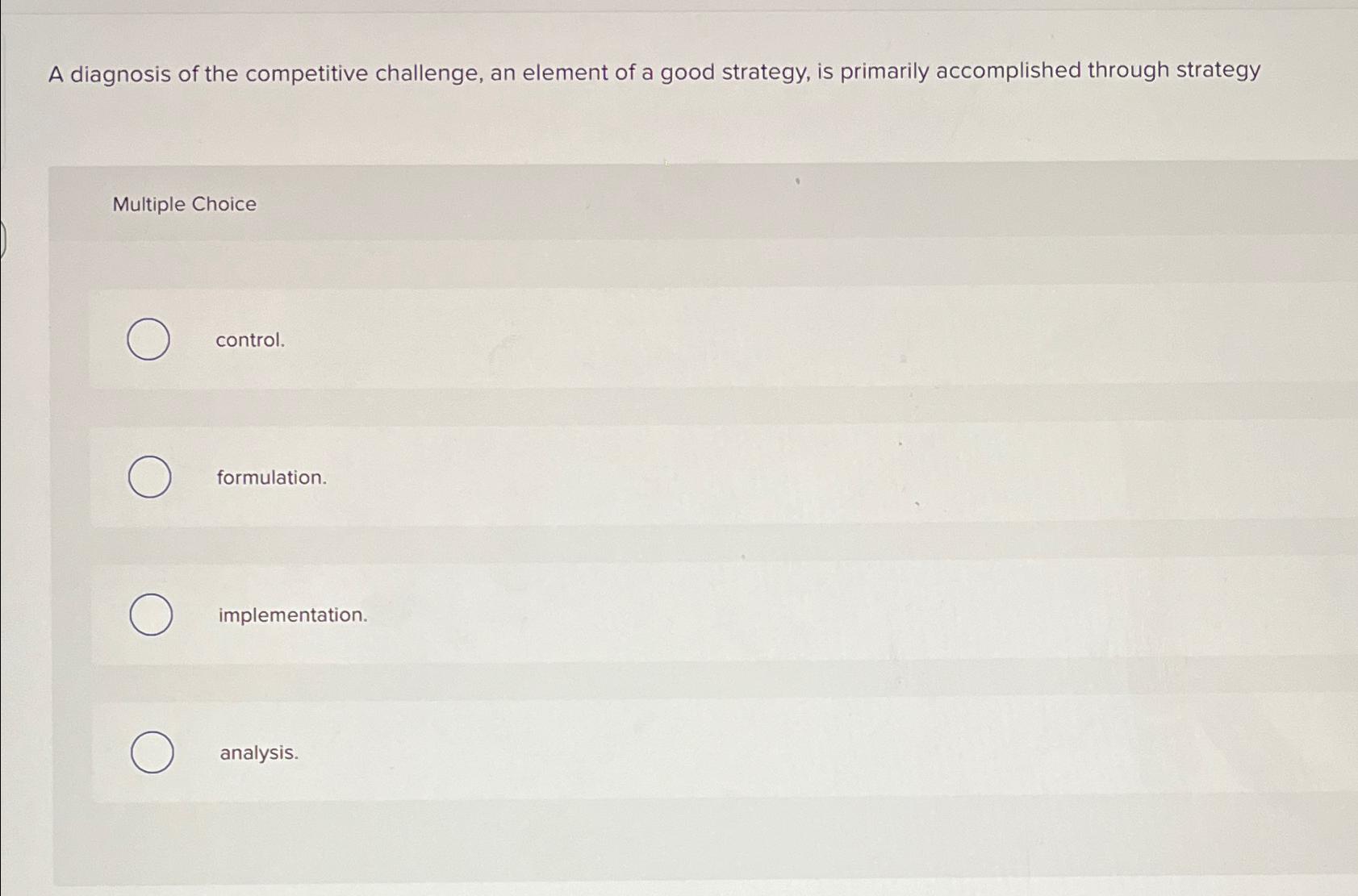 Solved A diagnosis of the competitive challenge, an element | Chegg.com