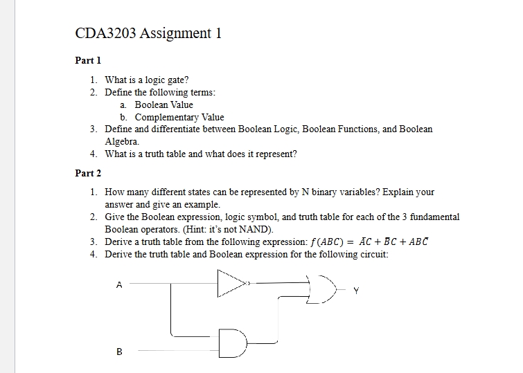 Solved CDA3203 ﻿Assignment 1Part 11. ﻿What is a logic | Chegg.com