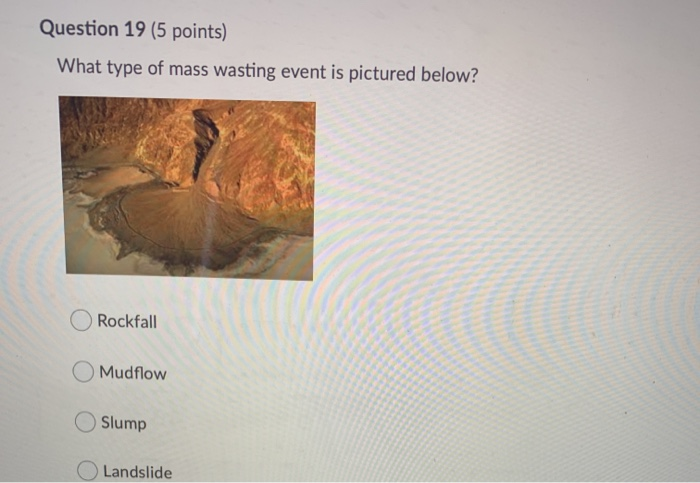 Solved Question 16 (5 points) What type of mass wasting | Chegg.com