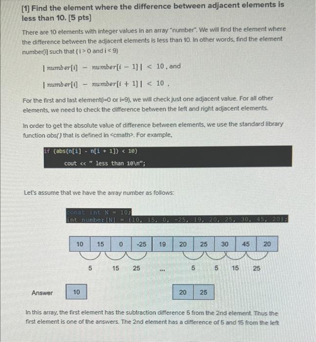 Solved [1] Find the element where the difference between | Chegg.com
