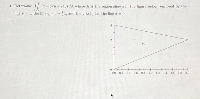 Solved 1. Determine ∬R(x−8xy+24y)dA where R is the region | Chegg.com