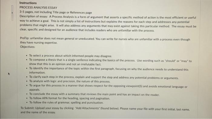 PROCESS ANALYSIS ESSAY 3.5 pages, not including Title | Chegg.com