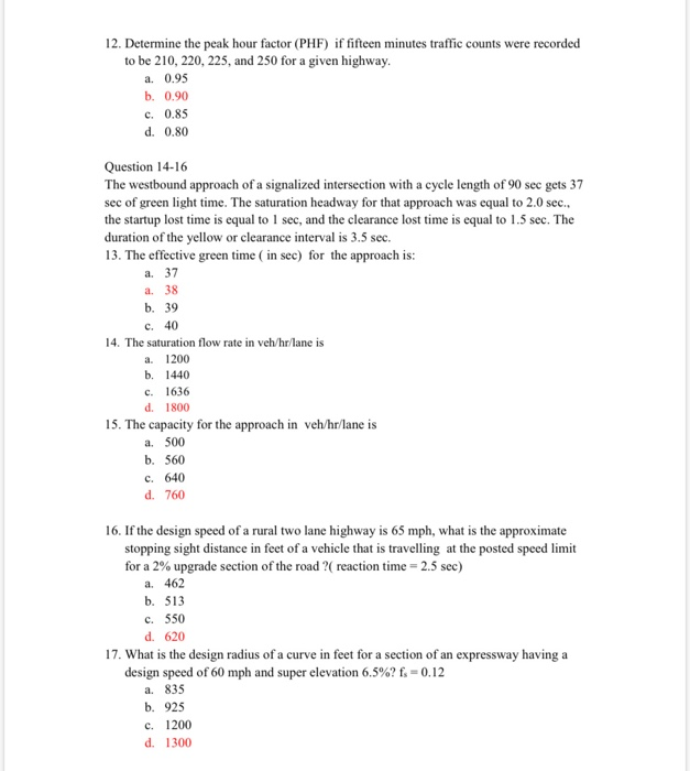 Solved 12. Determine the peak hour factor (PHF) if fifteen | Chegg.com