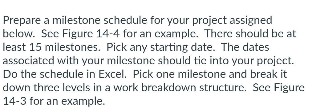 Solved Prepare a milestone schedule for your project | Chegg.com