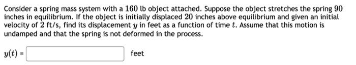 Solved Consider a spring mass system with a 160lb object | Chegg.com