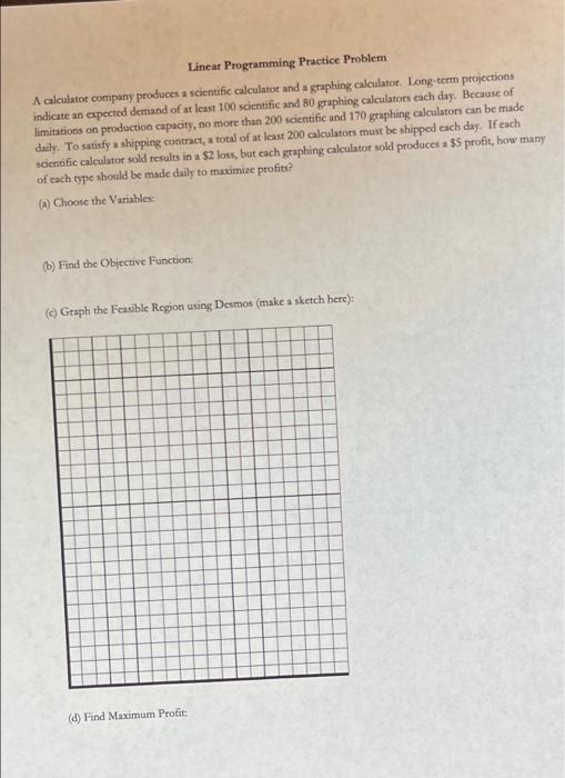 Solved Linear Programming Practice Problem A calculator | Chegg.com