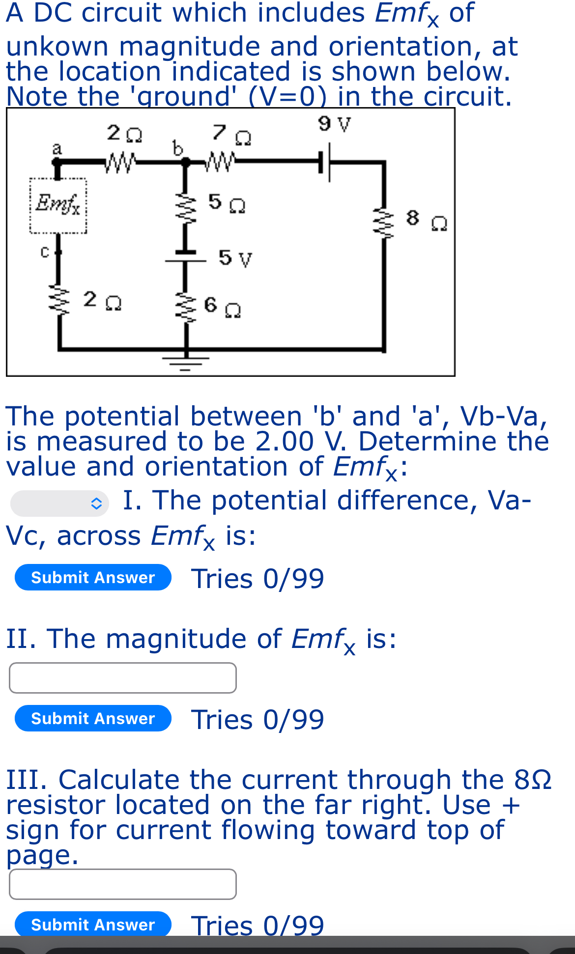 Solved A DC circuit which includes Emfx ﻿of unkown magnitude | Chegg.com