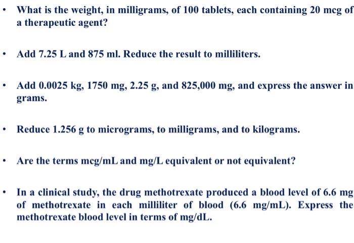 Solved What is the weight, in milligrams, of 100 | Chegg.com