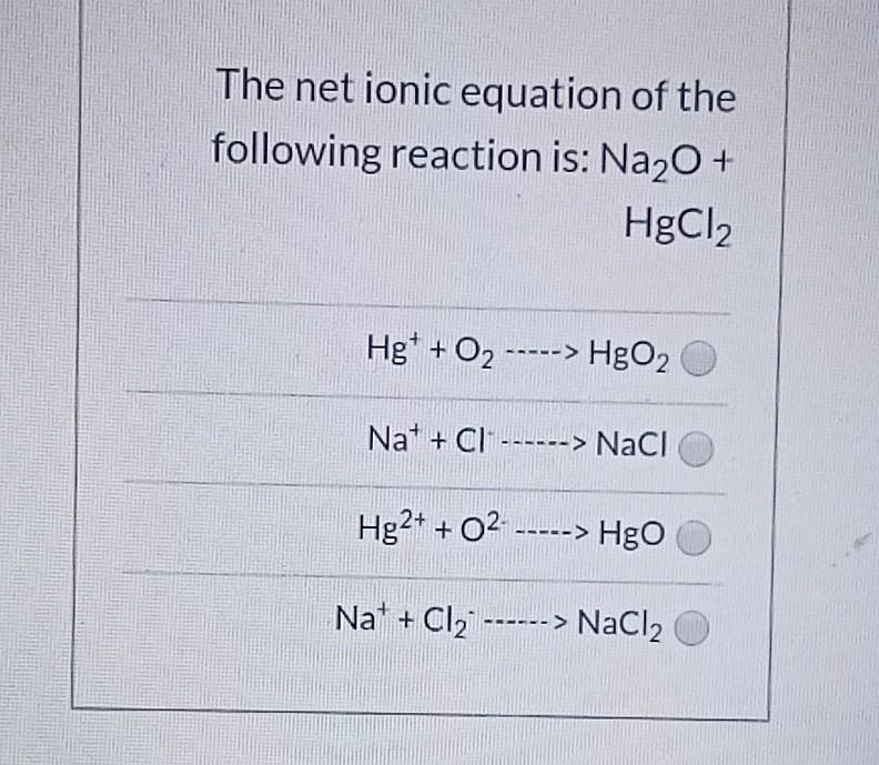 Solved The net ionic equation of the following reaction is: | Chegg.com