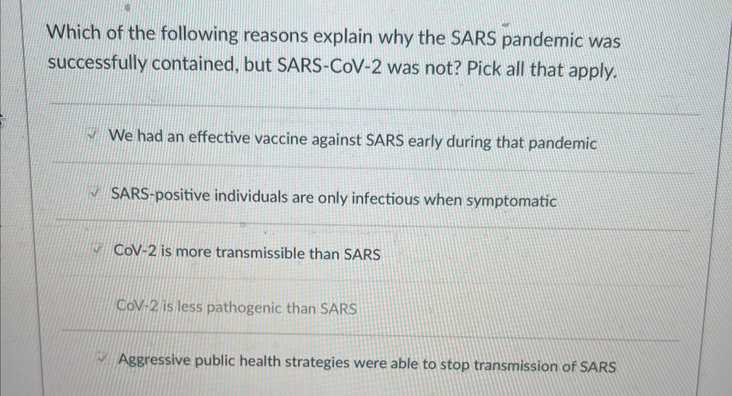 Solved Which of the following reasons explain why the SARS | Chegg.com