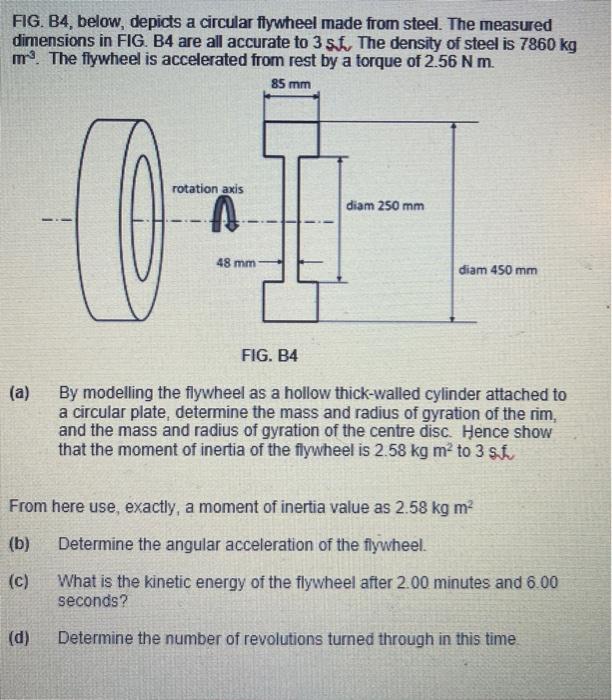 Solved FIG. B4, below, depicts a circular flywheel made from | Chegg.com